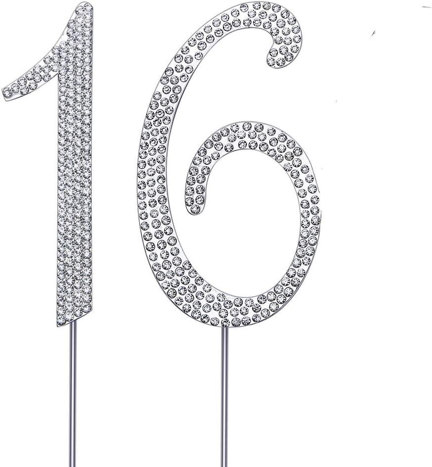 Amazon.com: MAGJUCHE Silver 16" Crystal Cake Topper, Number 16 ...