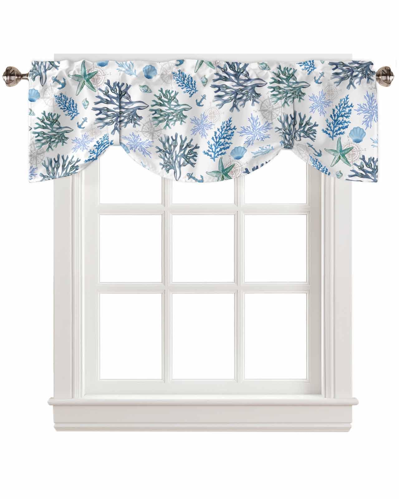 Amazon.com: DecorLovee Blue Coastal Tie Up Valances for Windows, Beach ...