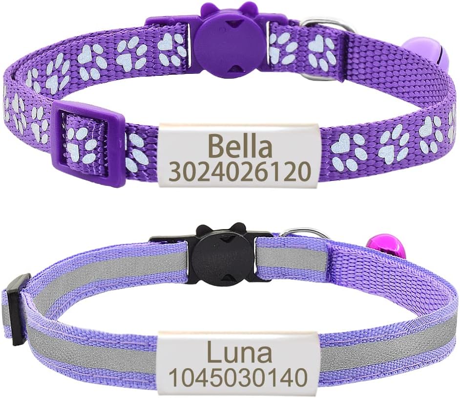 Pet Supplies : Personalized Reflective Cat Collar with Bell - Breakaway ...