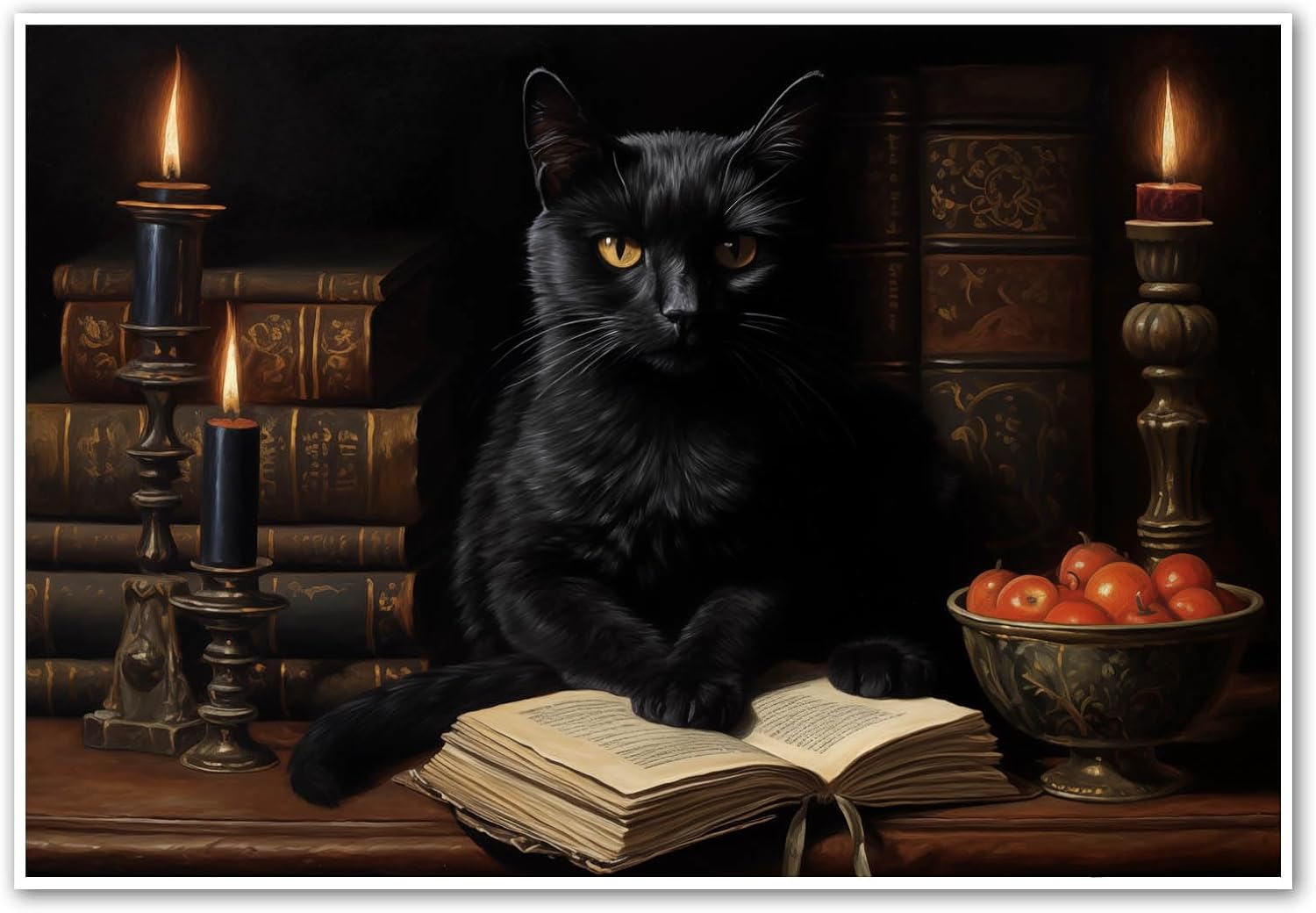 Amazon.com: Gothic Cat Canvas Wall Art Cat Book Poster Black Cat Wall Picture Moody Animal ...