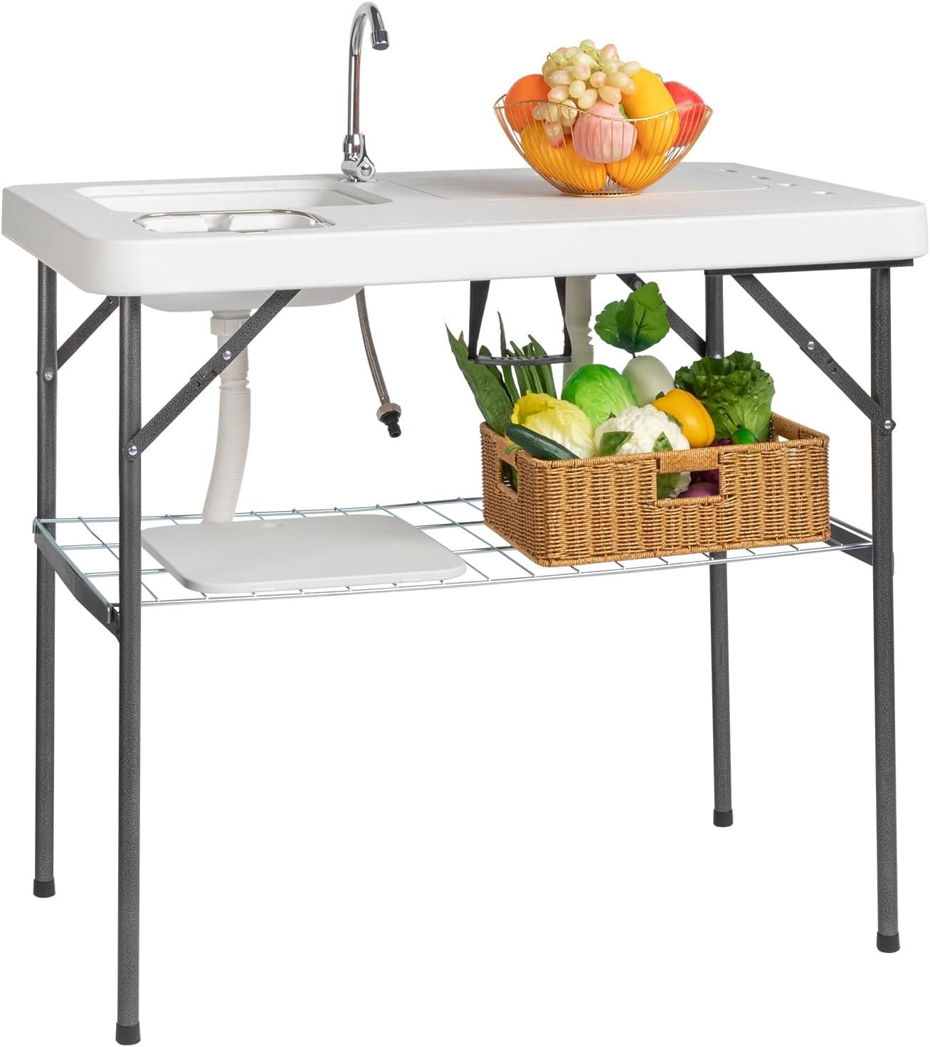 Amazon.com : Lalurten Portable Fish Cleaning Table with 2 Sinks Folding ...