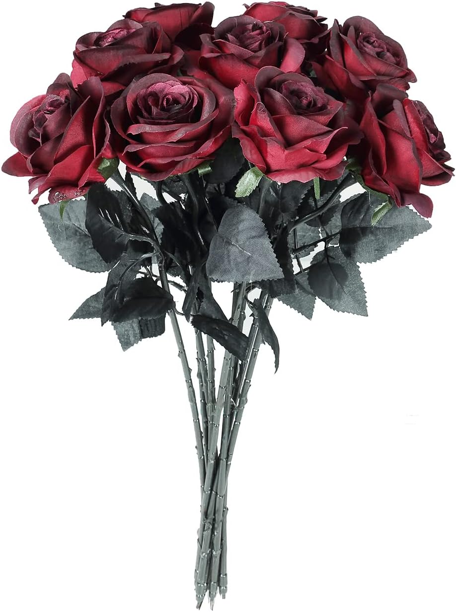 Amazon.com: Gumolutin 10PCS Artificial Silk Rose Flower Bouquet Fake ...