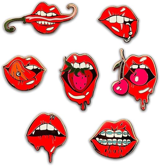 Amazon.com: Red Lips Brooch Enamel Pins for Crafts Set Chili Tongue ...