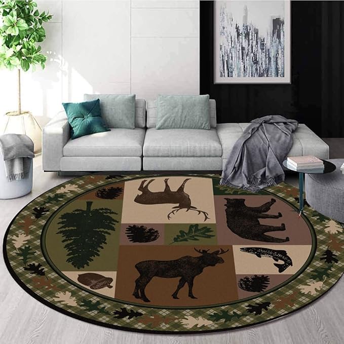 Amazon.com: Vintage Wildlife Bear Round Area Rugs, 4ft, Moose Elk Fish ...