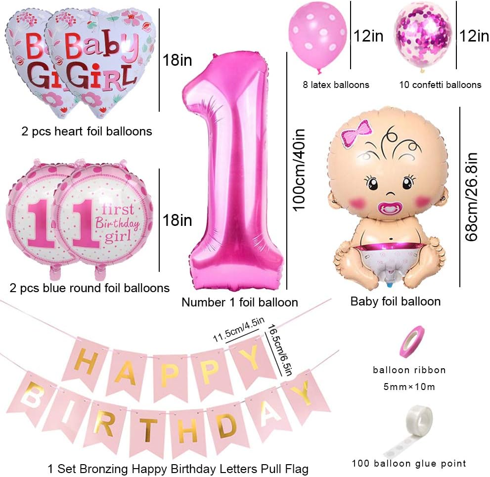 Huture Children’s Birthday Party Decoration Girl 1 Year Balloons Baby ...