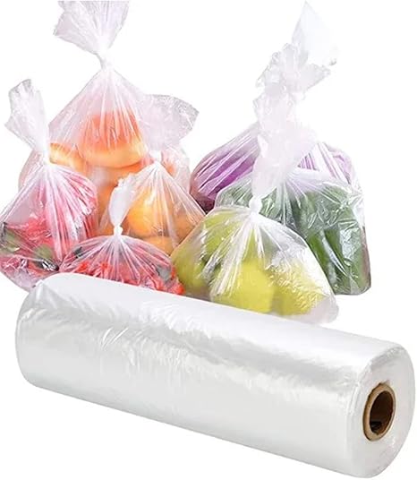 Efforias 500 Polythene Bag on a Roll Fruit Vegetable Clear Plastic Butchers Counter Bag ...