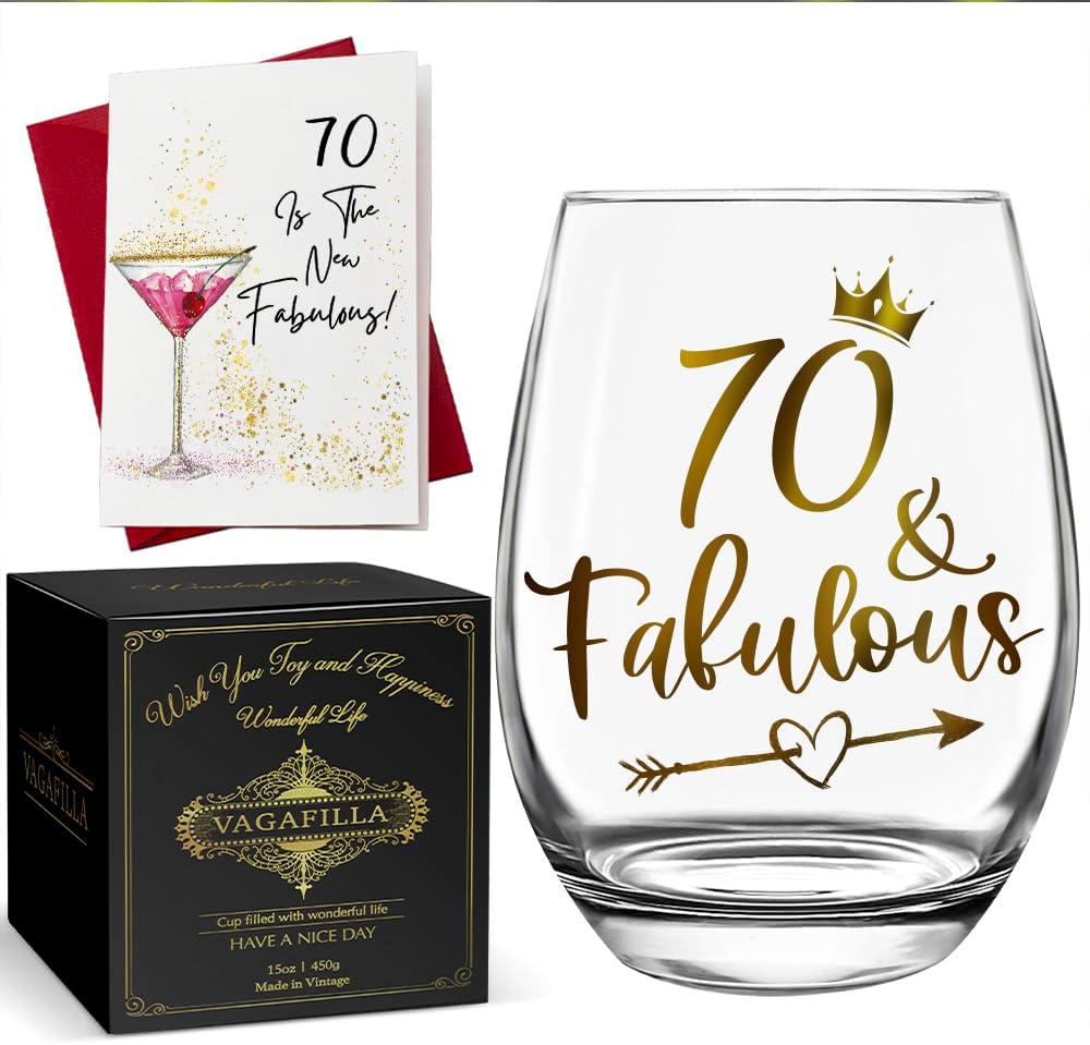 Amazon.com | Vagafilla 70 & Fabulous Stemless Wine Glass 15oz, 70th ...
