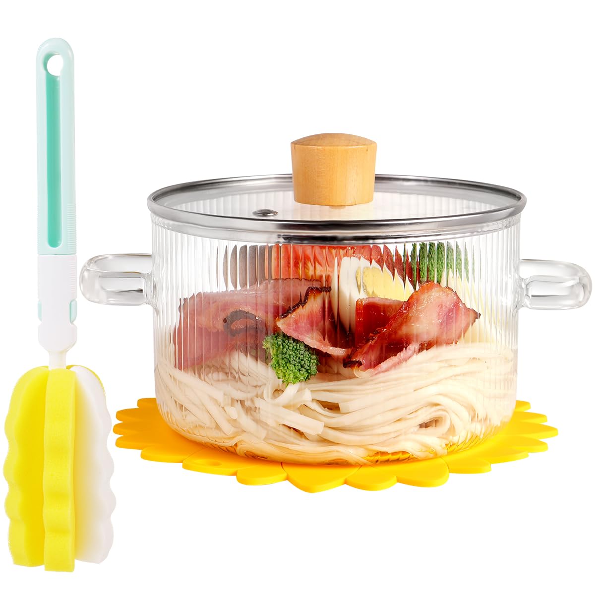 Amazon.com: Clear Glass Cooking Pot With Lid And Brush On Stove - 1.5L ...
