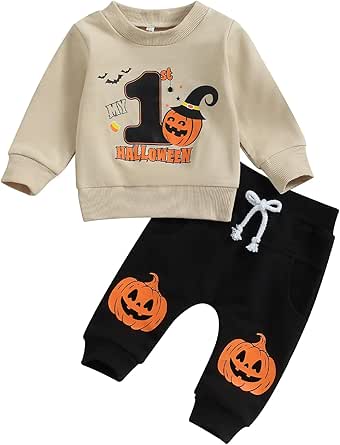 Amazon.com: YOKJZJD My First Halloween Baby Boy Outfit Pumpkin Letter Sweatshirt Long Sleeve T ...