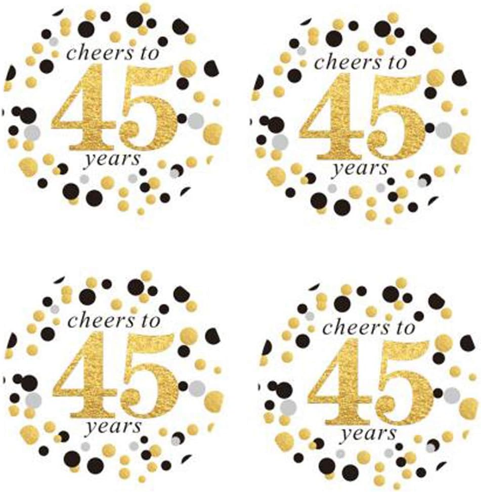 Amazon.com: Fedyufook Black and Gold 45th Birthday Party Favor Stickers ...