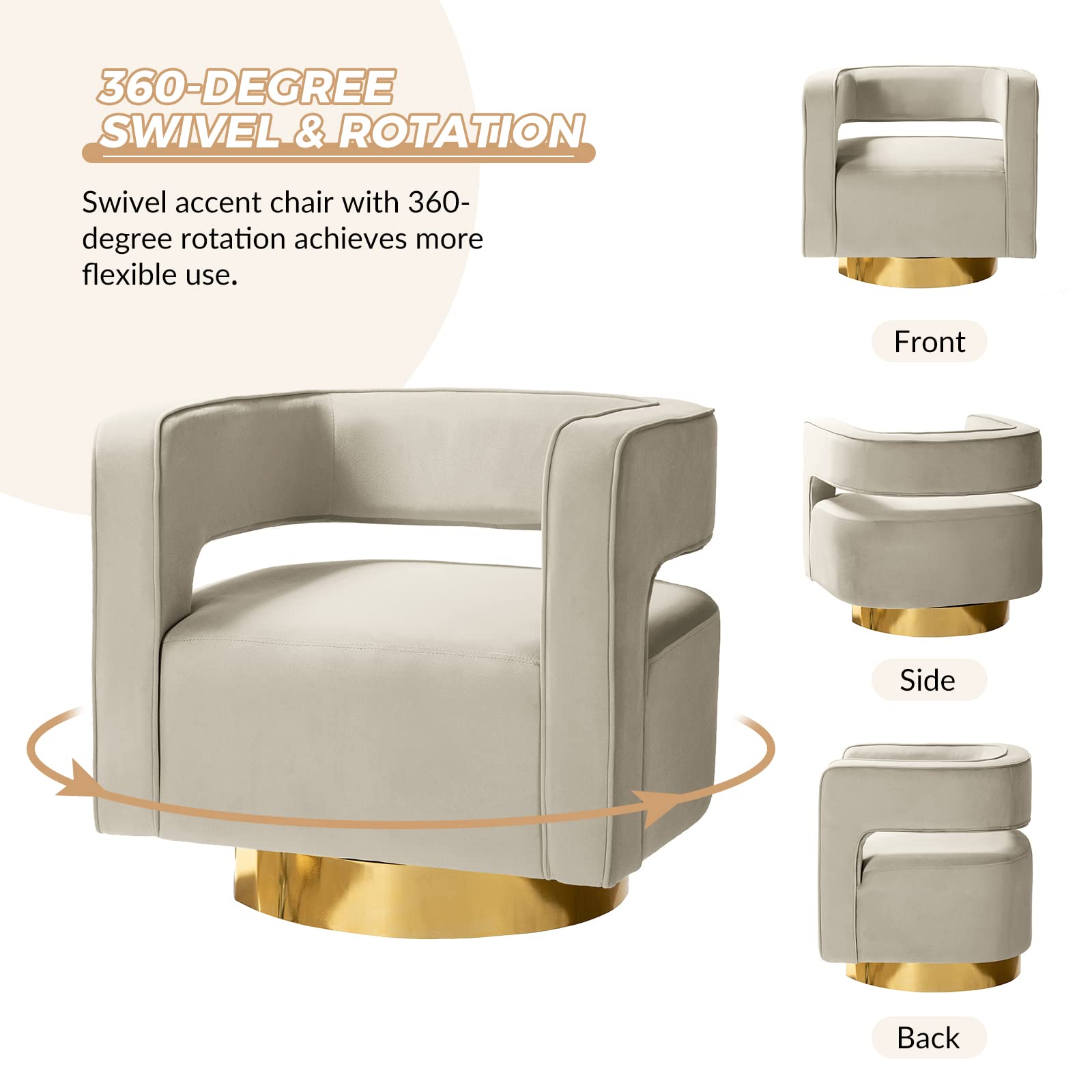 TINA'S HOME Swivel Accent Barrel Chair, Modern Velvet Armchair with 3D ...