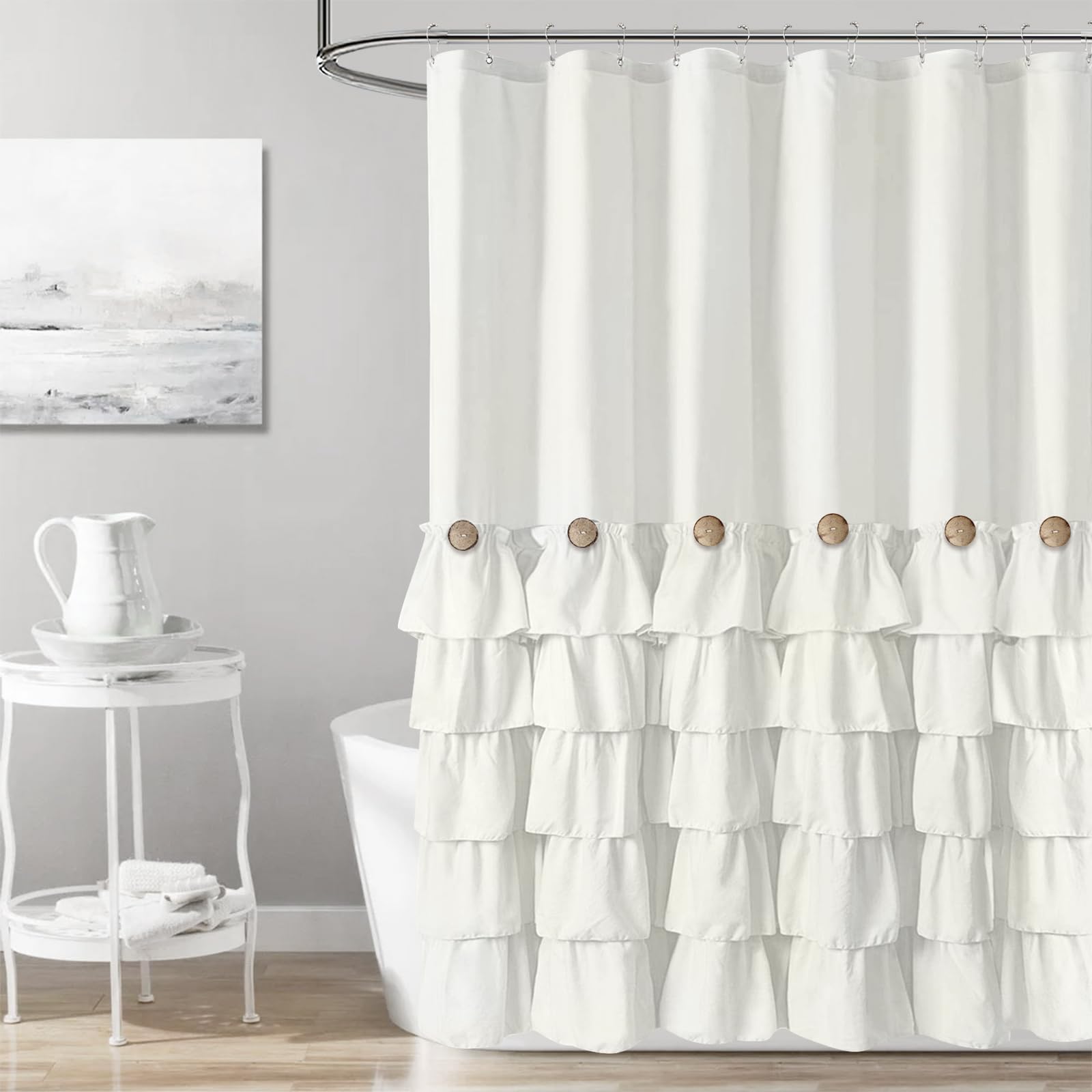 Amazon.com: Seasonwood Ivory Shower Curtain Cute Ruffle Shower Curtain ...