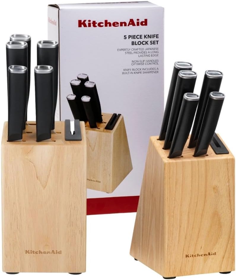 Conjunto de 5 Facas Forjadas Com Cepo em Madeira Kitchenaid | Amazon.com.br
