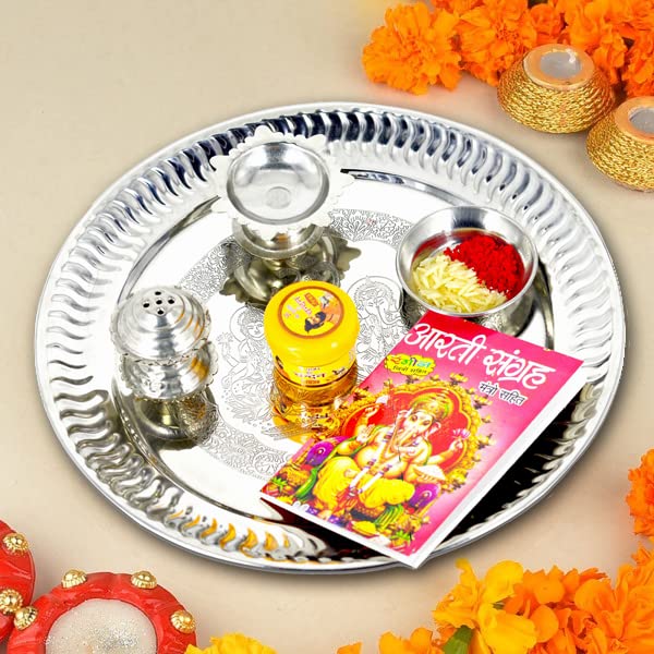 Me And You Stainless Steel Pooja Thali With Arti Sangrah | Desertcart ...