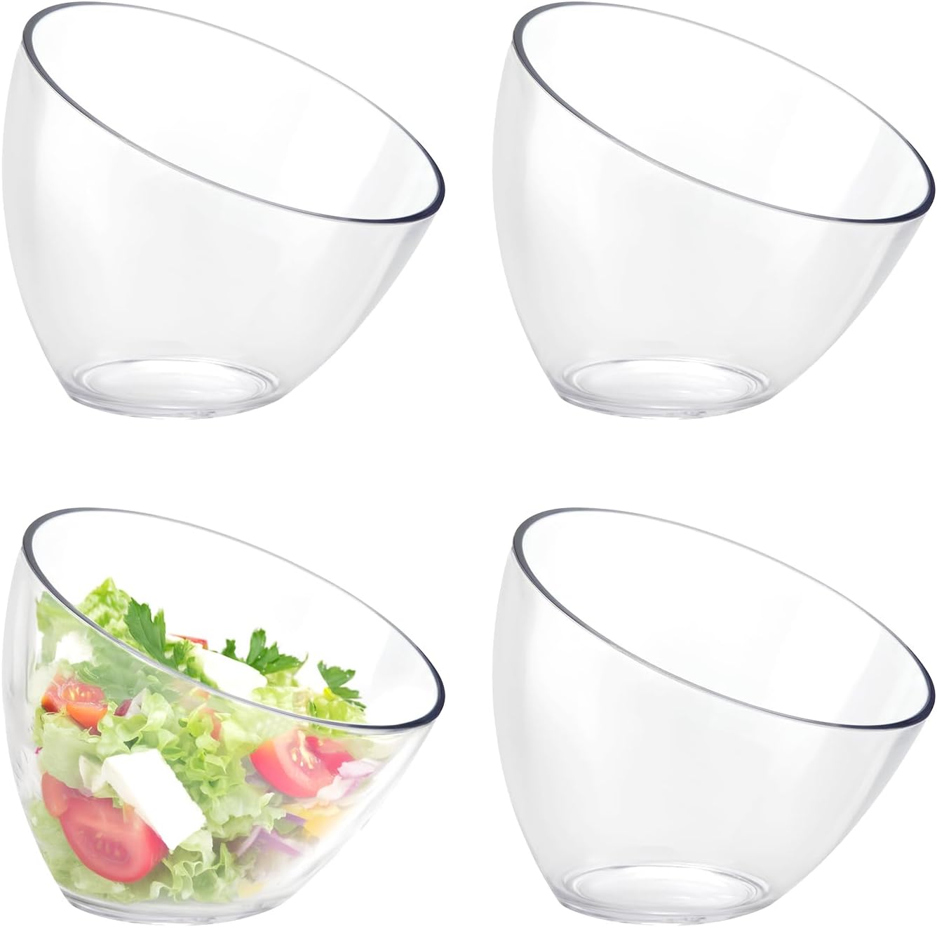 Amazon.com | 4 Pack Angled Plastic Serving Bowls, Clear Slant Salad ...