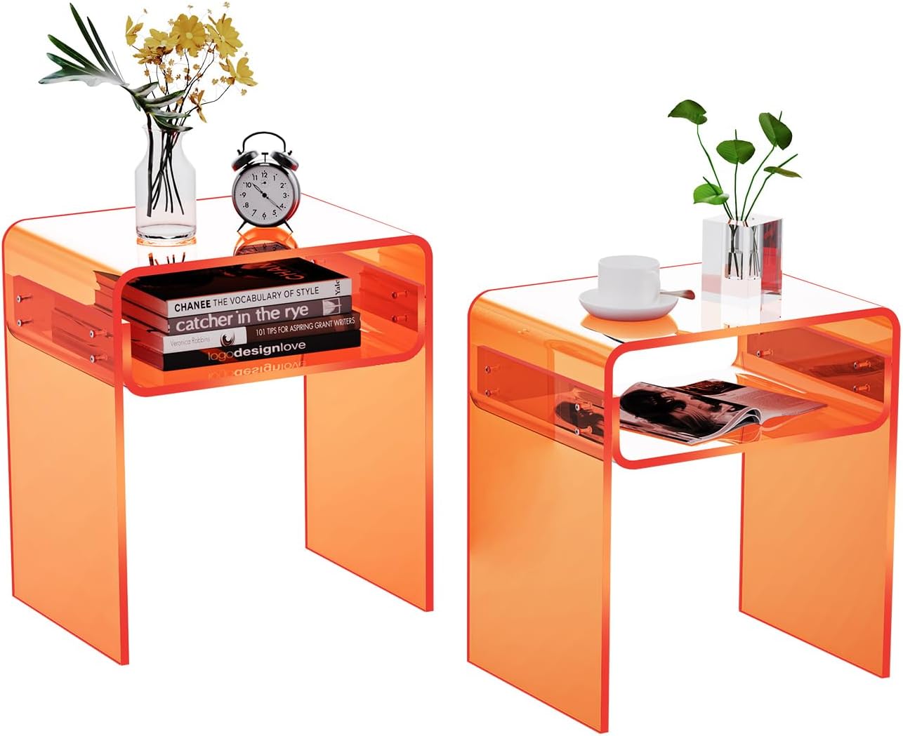 Amazon.com: solaround Clear Acrylic End Table 2-Tier Bedside nightstand ...
