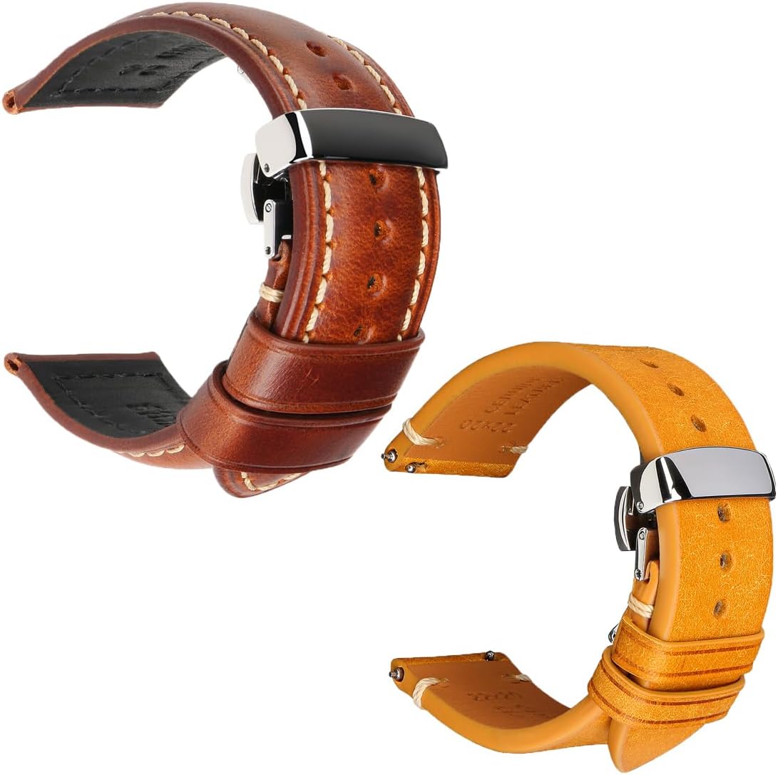 Amazon.com: REZERO 22mm Leather Watch Straps with Butterfly Buckle ...