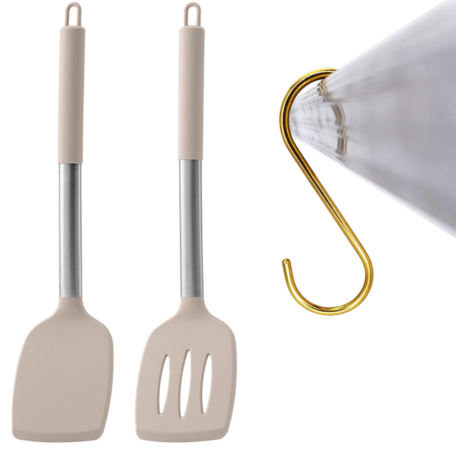 Amazon.com: 2 Silicone Spatulas with 2 Solid Brass S Hooks - Non Stick ...