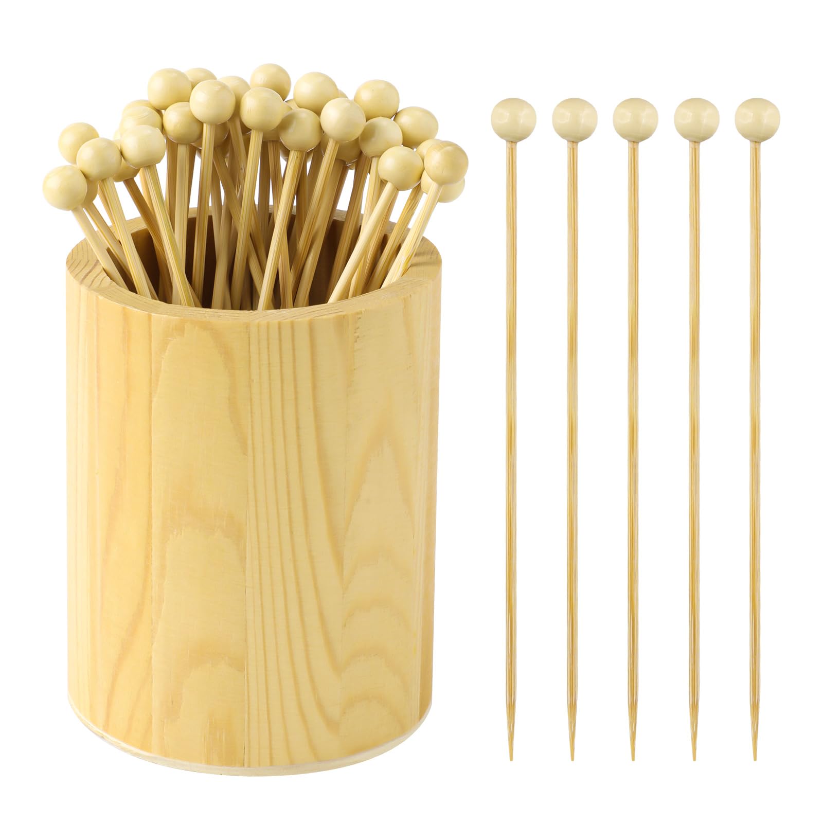 Amazon.com | 100pcs Cocktail Picks with Holder, 5.31 Inch Wooden Ball ...