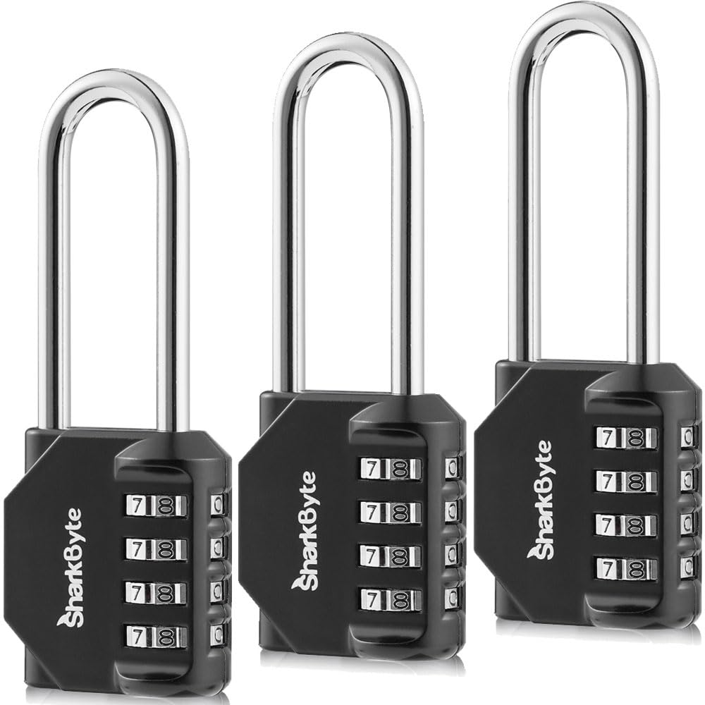 SharkByte Combination Padlock [2.6″ Long Shackle] 4-Dial Heavy Duty ...