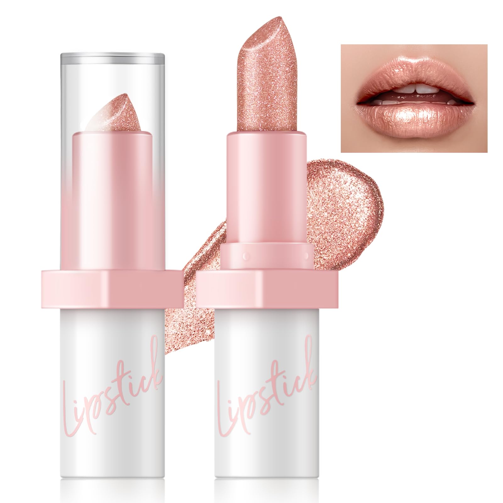 Amazon.com : HOSAILY Metallic Champagne Glitter Lipstick for Women,Long ...