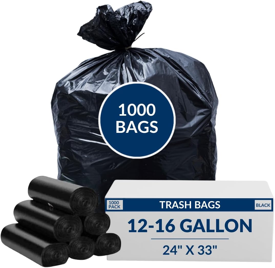 Amazon.com: 12-16 Gal Trash Bags | 1000 Count | 24" X 33" Black Medium ...