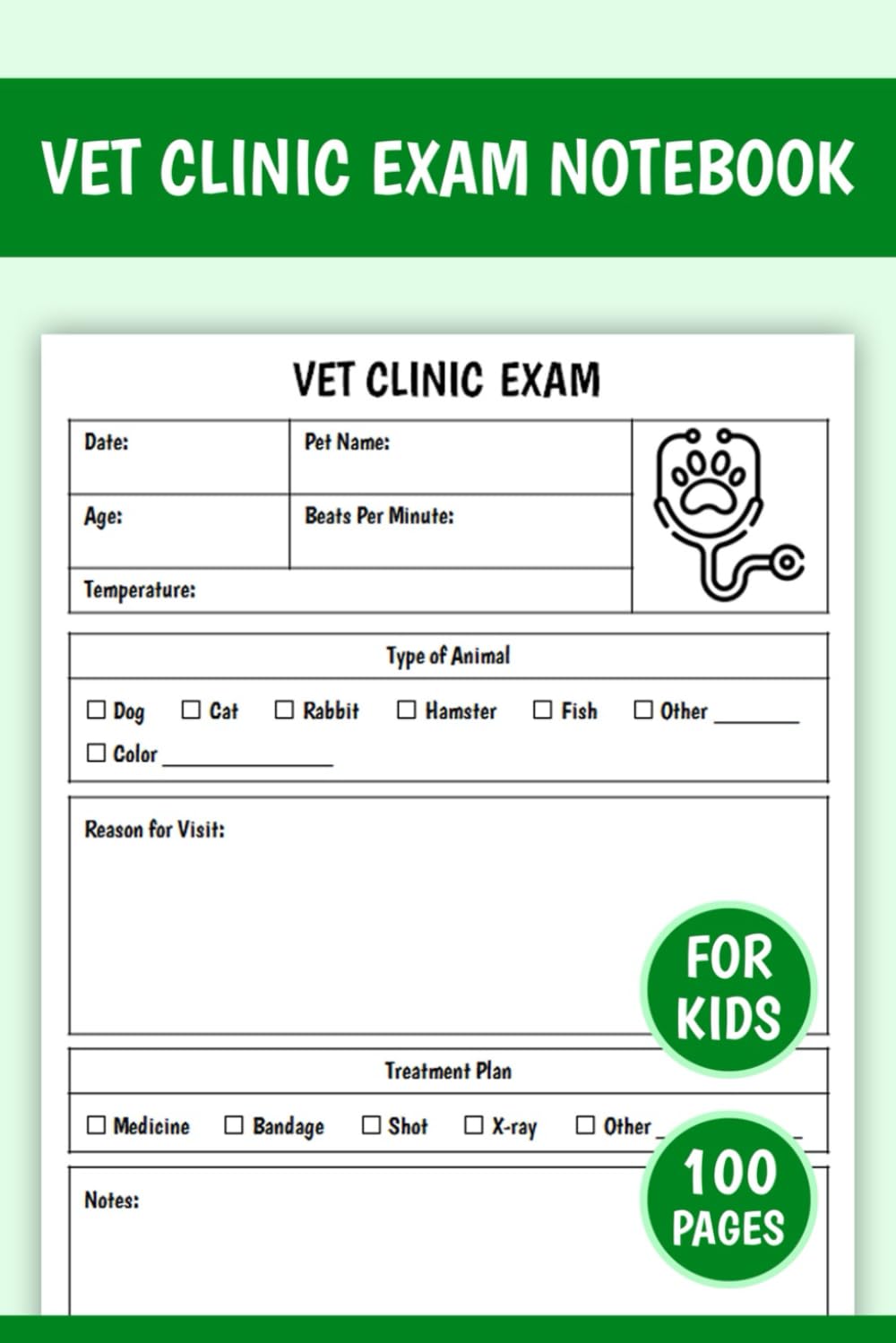 Kids Pretend Vet Clinic Exam Notebook: Veterinarian Role Play Note Book ...