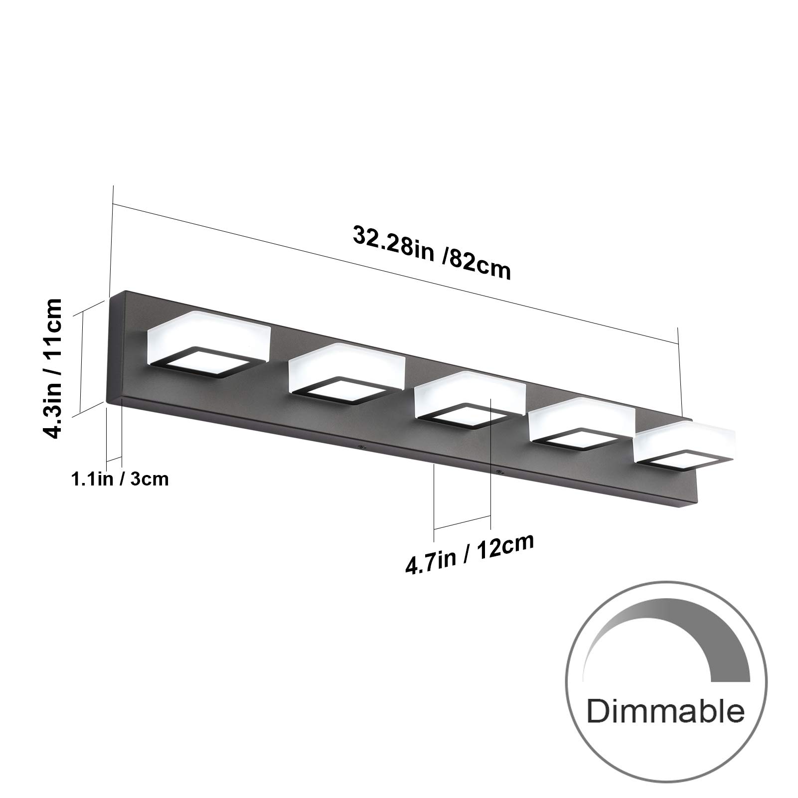 Snapklik.com : Dimmable Matte Black Vanity Light Modern 5 Lights ...