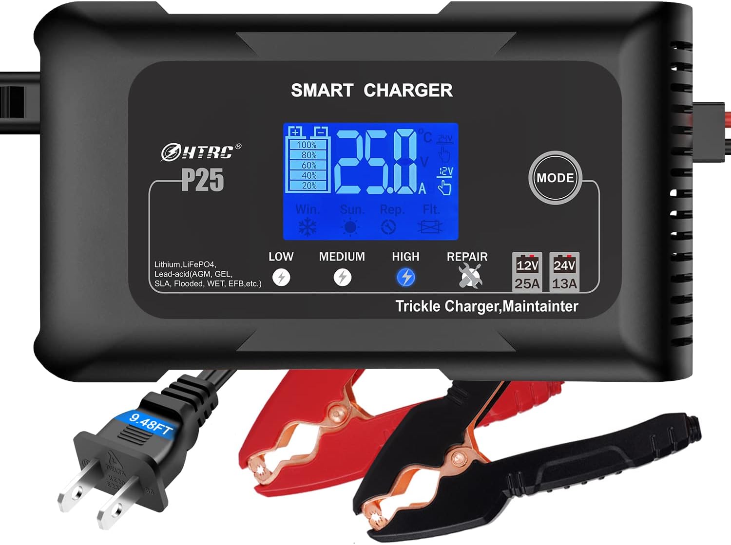 Amazon.com: Smartech 15A Car Battery Charger, 12V/24V Automotive ...