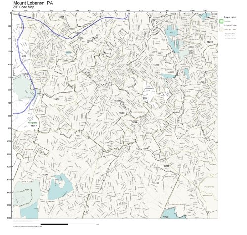 Amazon.com : ZIP Code Wall Map of Mount Lebanon, PA ZIP Code Map ...