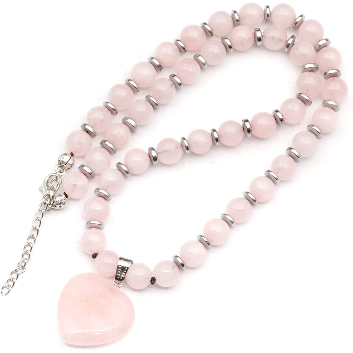 Amazon.com: Natural Rose Quartz Heart Pendant, Genuine Rose Quartz ...