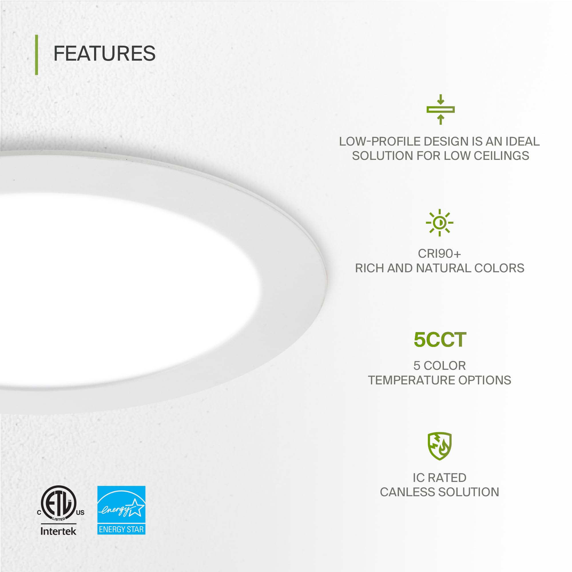Snapklik.com : 6P LED Recessed Lighting 6 Inch, 5 CCT 2700K-5000K CRI90 ...