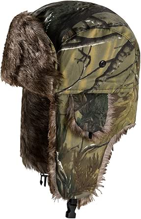 Winter Trapper Hat with Ear Flaps Fallen Leaf Camo Hunting Cap Faux Fur ...