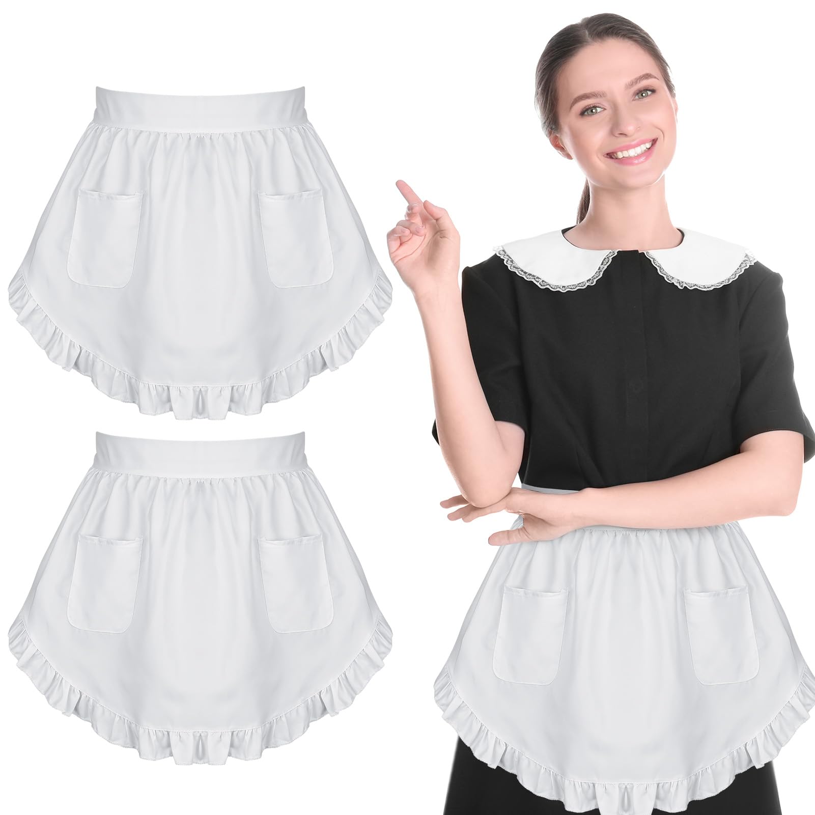 Candcamp 2 Pack White Waist Apron, Aprons for Women, Waitress Apron ...