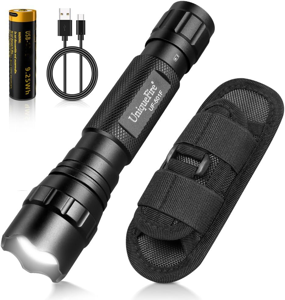 ULTRAFIRE WF-502B Tactical Flashlight with Holster, Single Mode 1000 ...