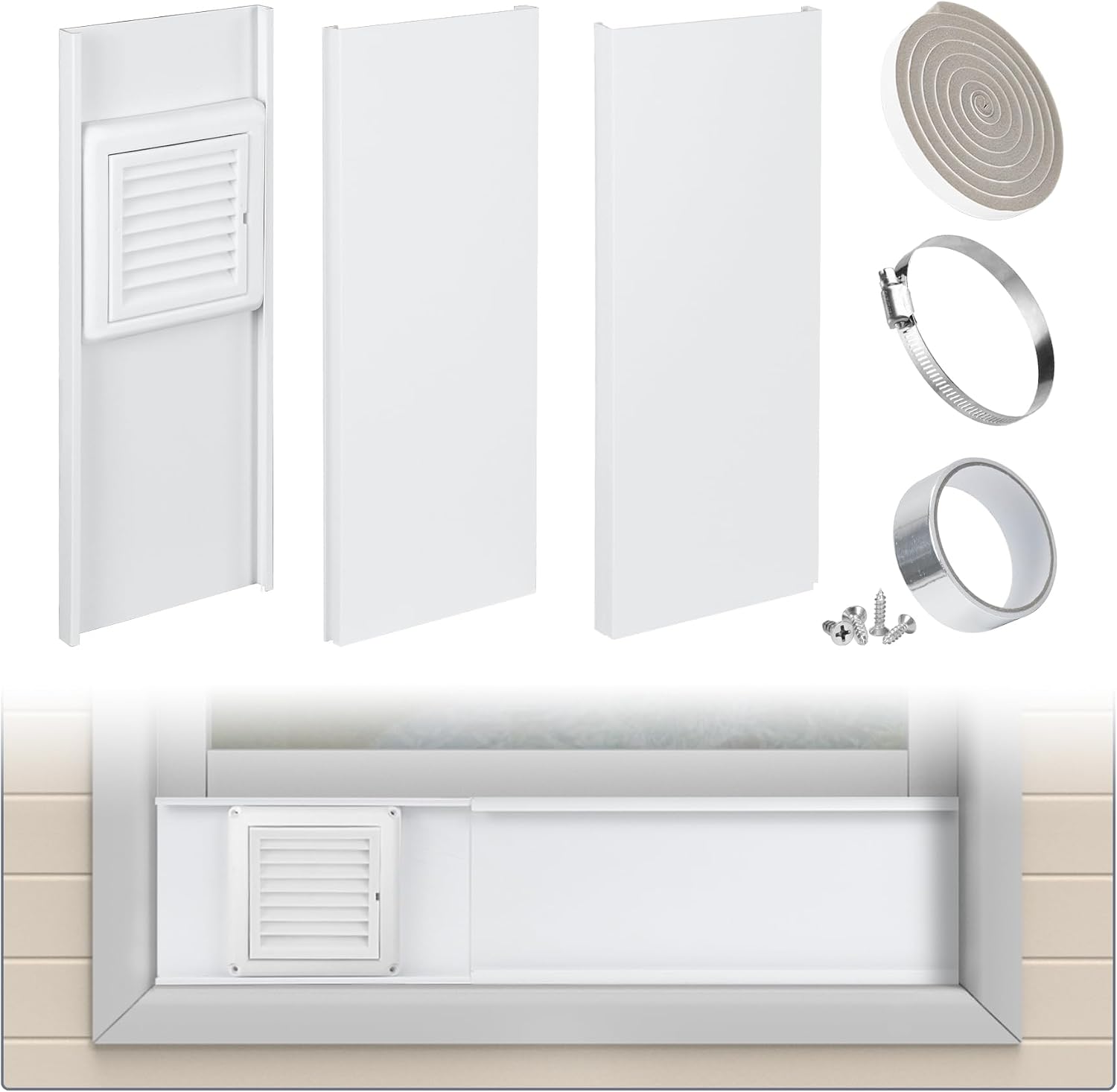 Amazon.com: Flamorrow Dryer Vent Window Kit with Louvered Vent Cover ...