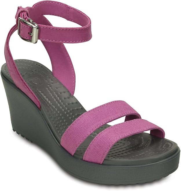 Amazon.com | Crocs Women's Leigh Wedge Sandal, Wild Orchid/Charcoal, 5 ...