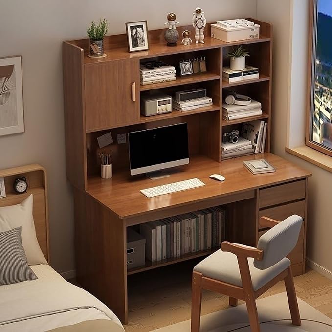 Amazon.com: LITFAD Modern Computer Desk Work from Home Desk with Hutch ...
