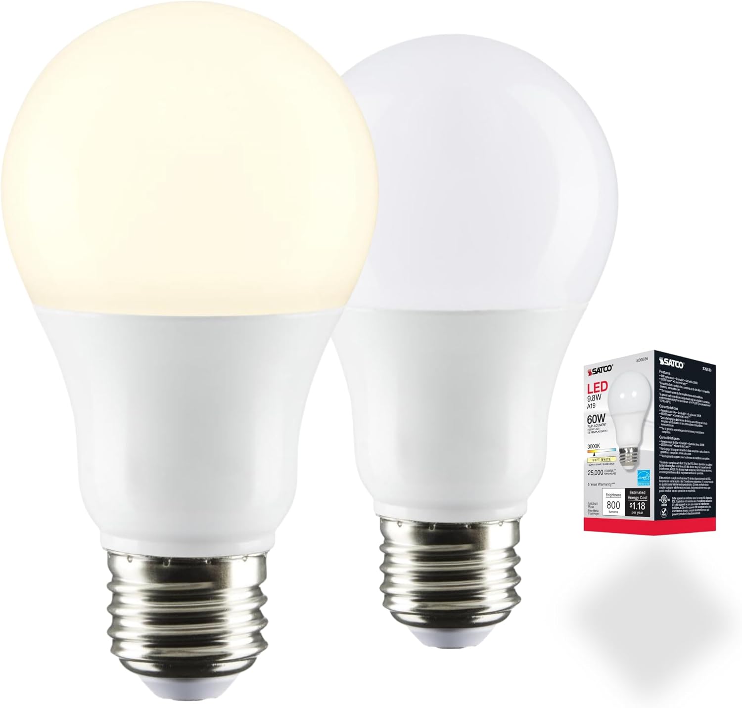 Satco S39836; LED Lamps; 9.8 Watt; A19 LED; Omni-Directional; 3000K ...