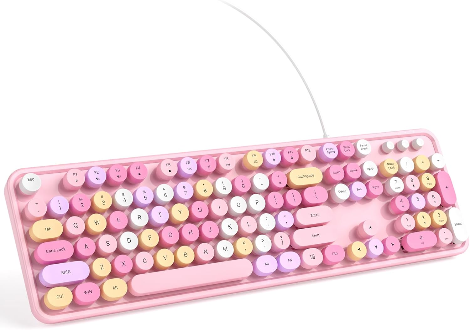 KNOWSQT Wired Computer Keyboard - Pink Colorful Full-Size Round Keycaps ...
