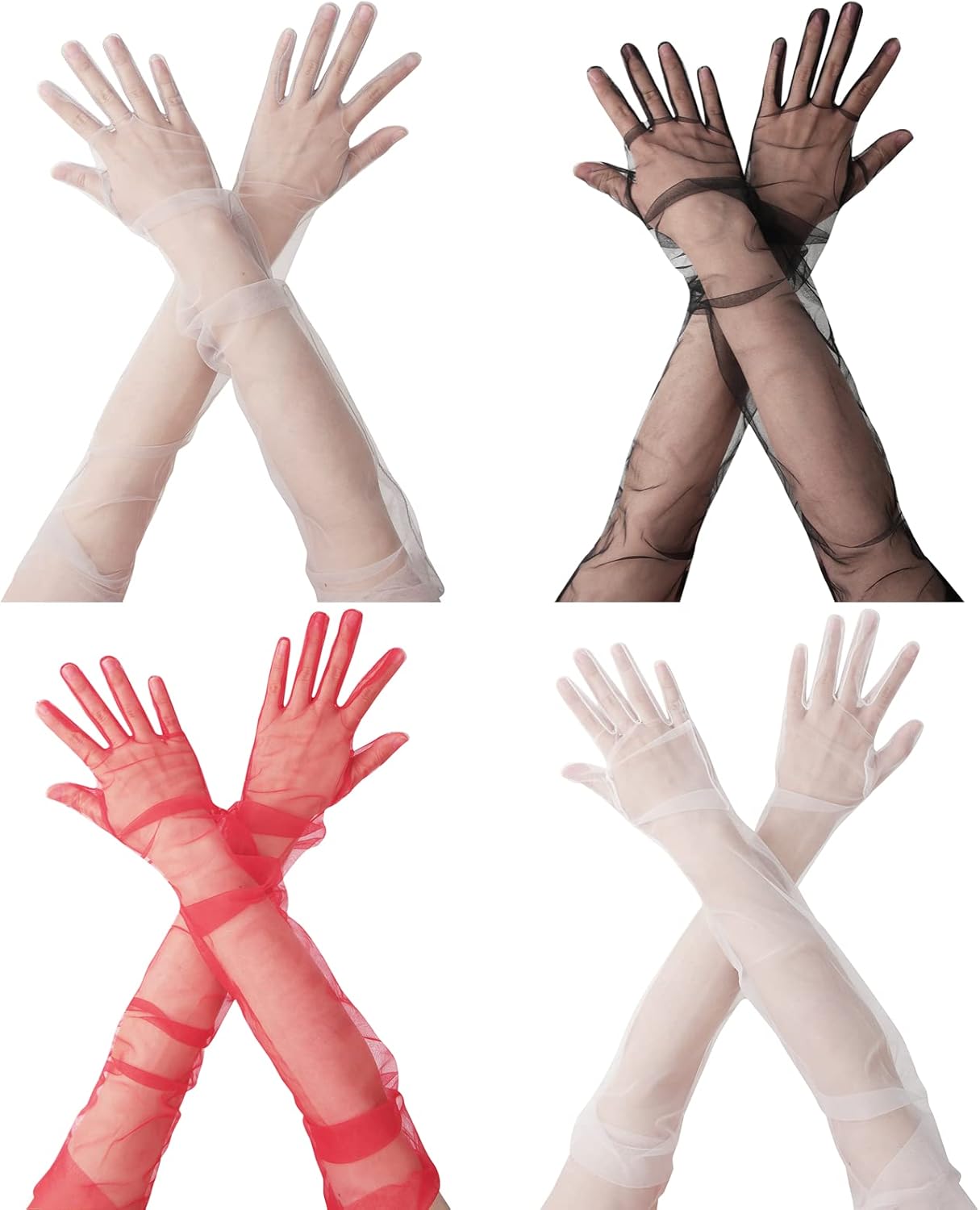 Amazon.com: CDOKY 4 Pairs Women Long Tulle Gloves, Sheer Gloves Elbow ...