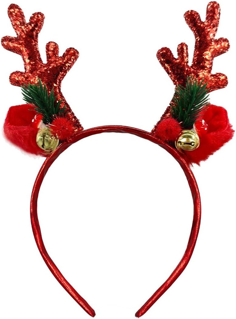 Amazon.com : SIOTMERA Reindeer Antlers Headband Sequined Christmas ...