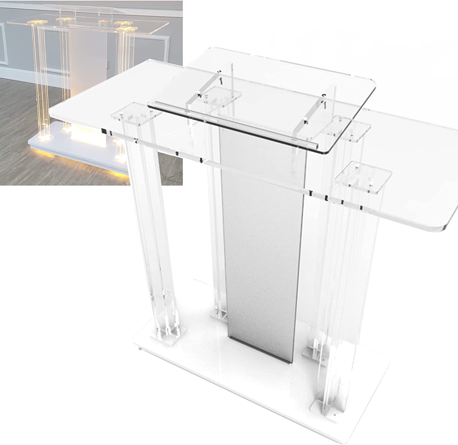 Acrylic Podium Floor Podium With Led Lights Rolling Podium With Casters ...