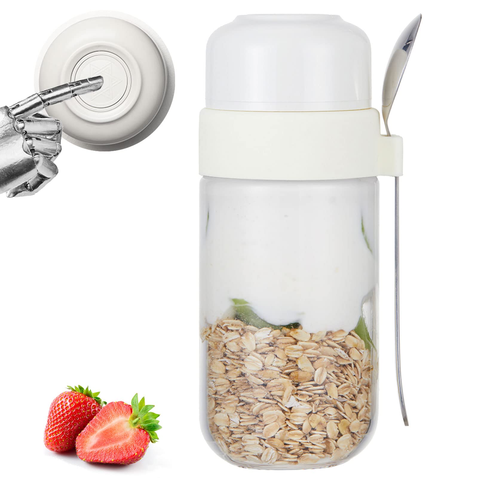 P&Y Overnight Oats Container with Pop Lid and Spoon, 15 Oz Leak Proof ...