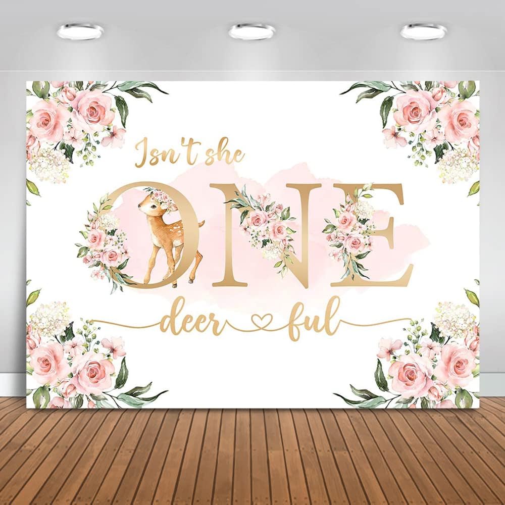 Amazon.com : Mocsicka One-Deer-ful Birthday Backdrop Blush Floral Deer ...