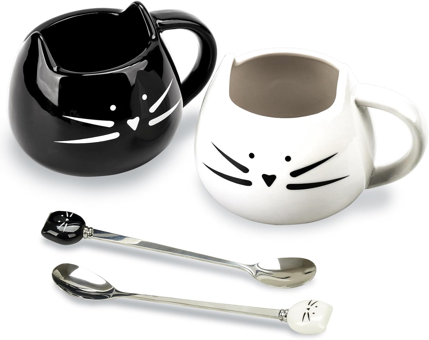 GeeWaa Set of 2 Cute Cat Mugs Cat Coffee Mug Set with Lovely Kitty ...
