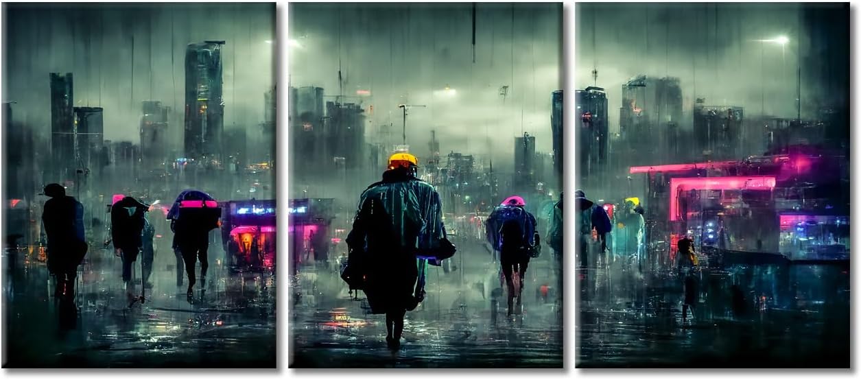 Amazon.com: TUMOVO Home Decor 3 Pieces Neon Night in A Cyberpunk City ...
