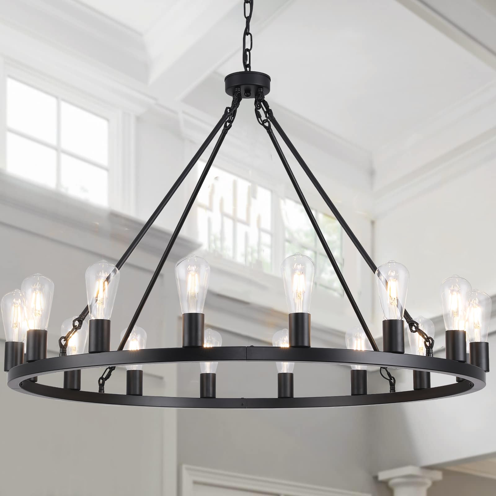 Juhoural 16 Lights Black Wagon Wheel Chandelier, 40 inch Large ...