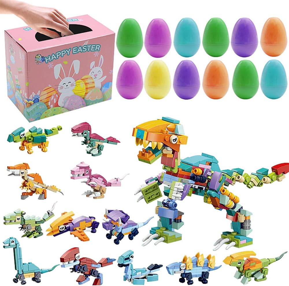 Amazon.com: Aulynp Easter Eggs Prefilled with Dinosaurs Building Blocks, 12 PCS Dinosaur Easter ...
