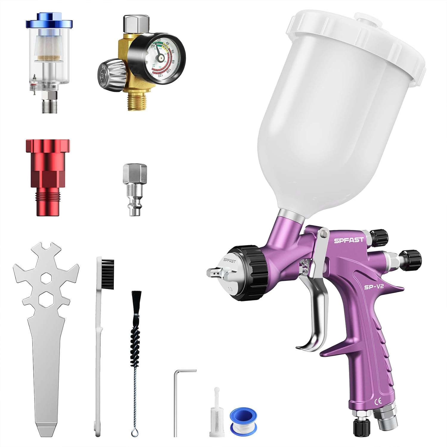 SPFAST SP-V2 LVLP Spray Gun 1.3mm Split Nozzle Automotive Paint Gun for ...